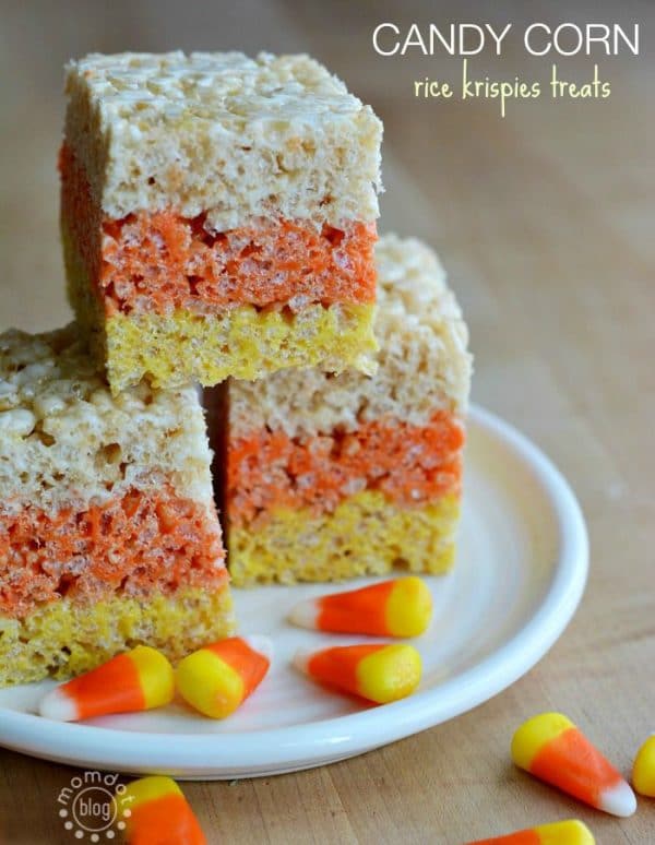 Layered Candy Corn Rice Krispies Treats - Momdot.com