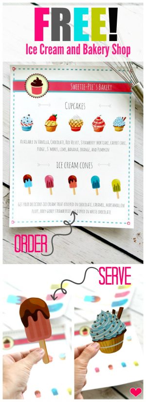 Bakery and Ice Cream Shoppe pretend play menu (Printable)